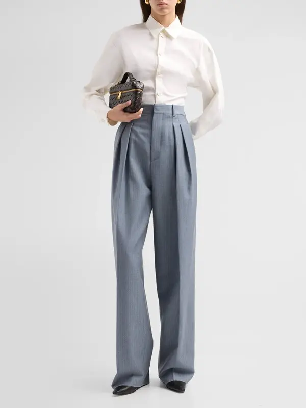 Bottega Veneta Stripe Wool-mohair Pleated Trousers