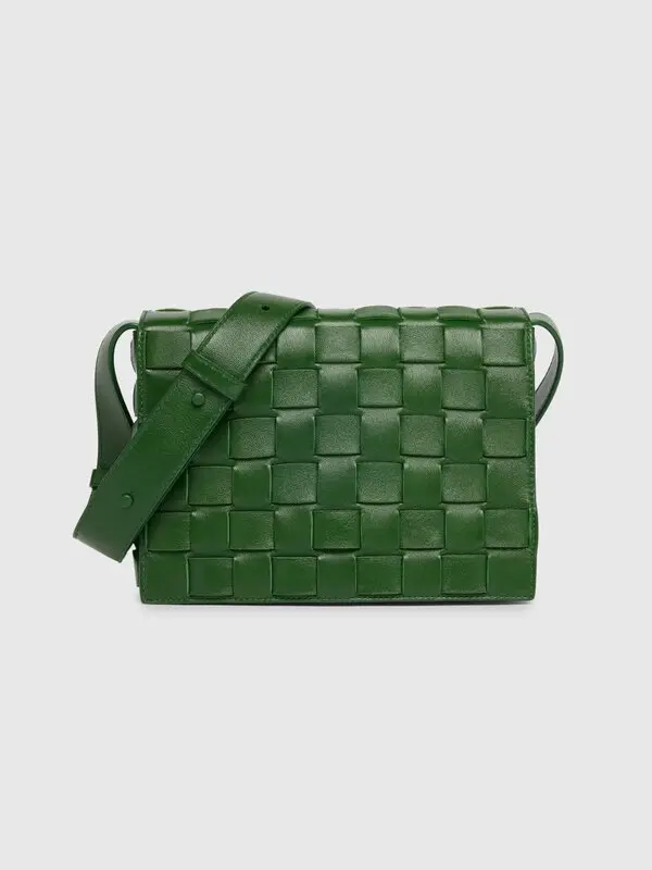 Bottega Veneta Intrecciato Leather Messenger Bag - Basil Silver Basil