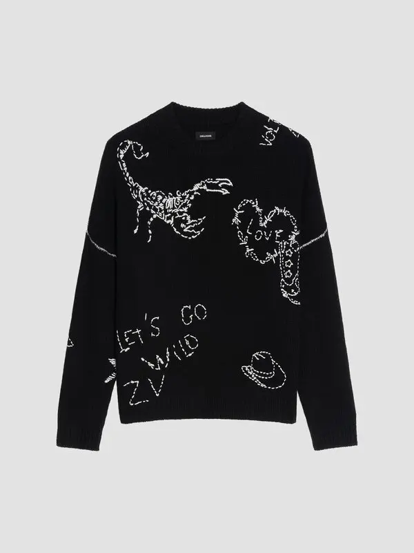 Zadig&Voltaire Baba Topstitched Wool Crewneck Sweater