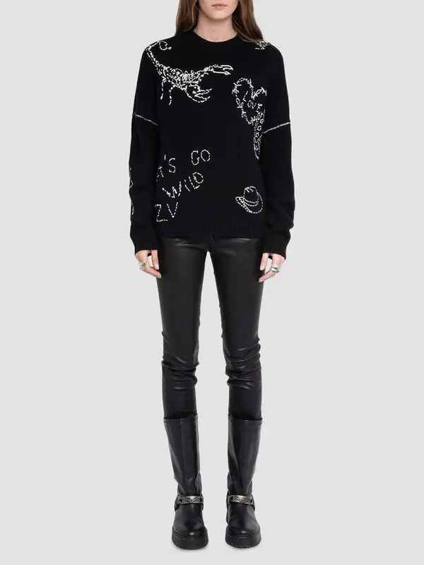 Zadig&Voltaire Baba Topstitched Wool Crewneck Sweater