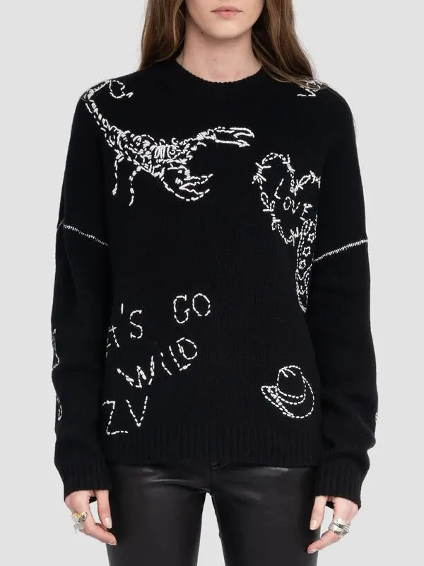 Zadig&Voltaire Baba Topstitched Wool Crewneck Sweater