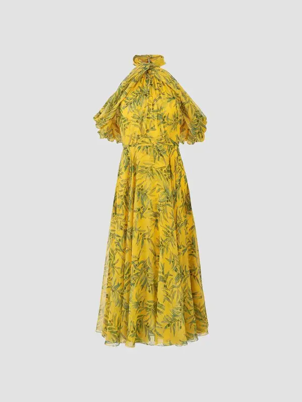 Carolina Herrera Draped Printed Silk Cold-shoulder Cocktail Dress