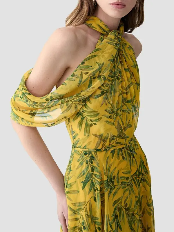Carolina Herrera Draped Printed Silk Cold-shoulder Cocktail Dress