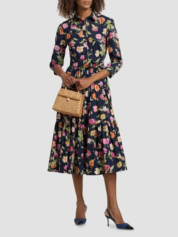 Carolina Herrera Poppy-print Tiered Midi-shirtdress