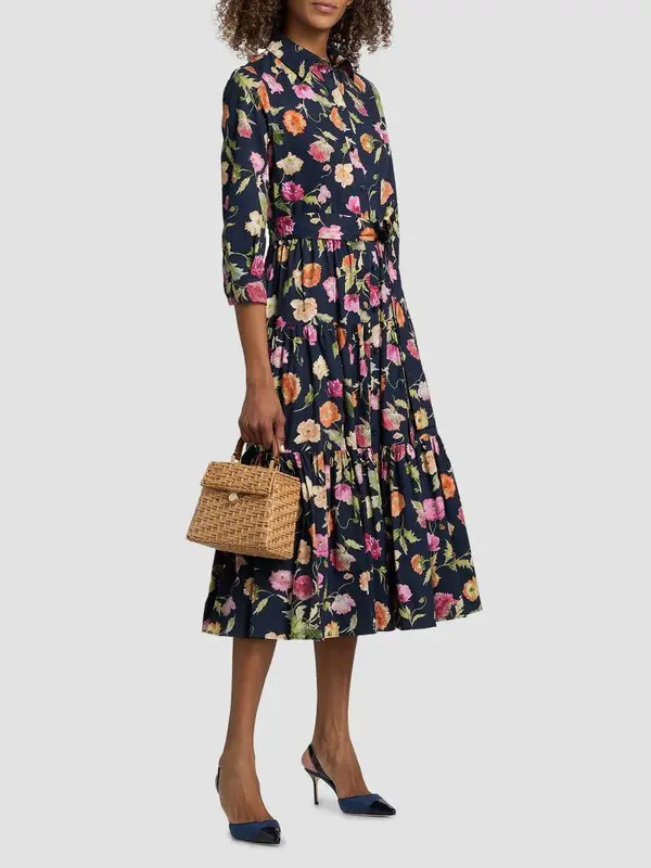 Carolina Herrera Poppy-print Tiered Midi-shirtdress