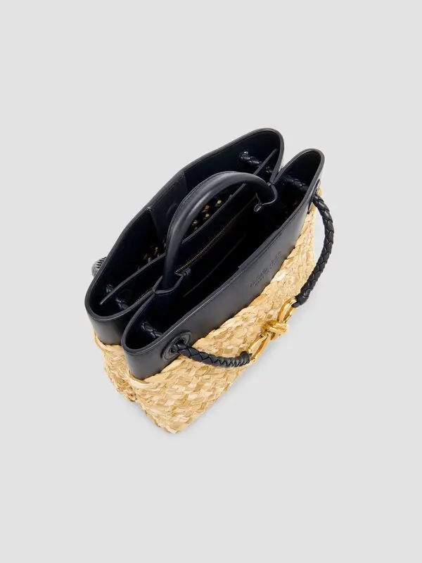 Bottega Veneta Andiamo Small Raffia & Leather Top Handle Bag