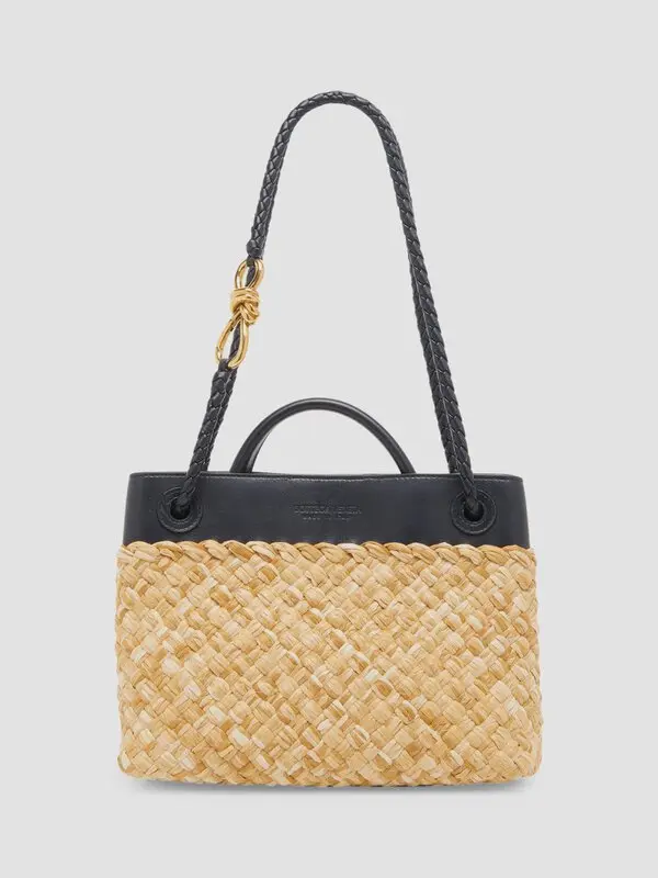 Bottega Veneta Andiamo Small Raffia & Leather Top Handle Bag