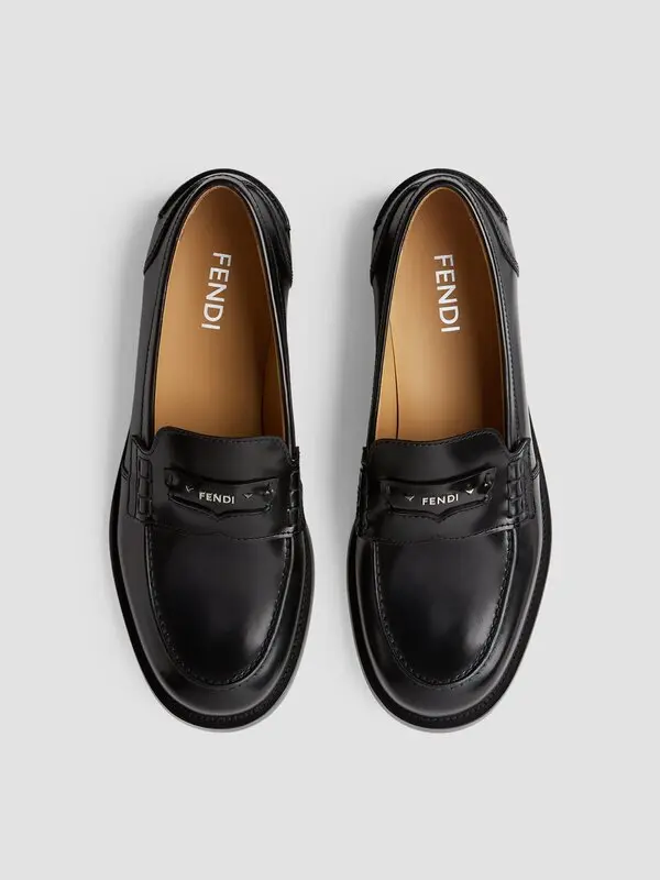 Fendi Logo Leather Loafers