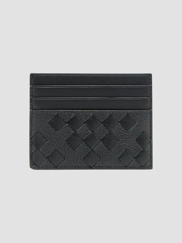 Bottega Veneta Diamonds Dover Intrecciato Leather Card Holder - Black