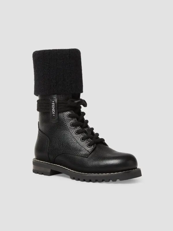 Fendi Commando Leather Combat Boots - Nero