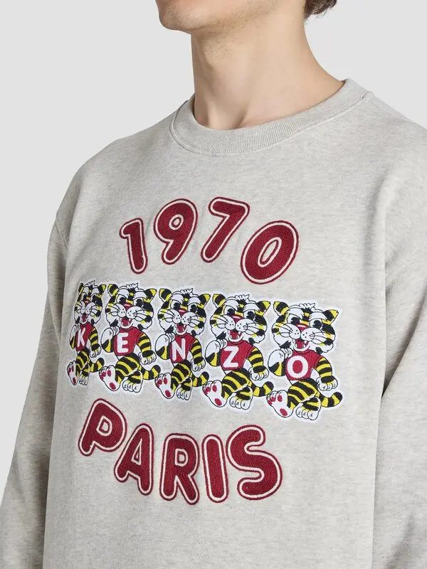 Kenzo Wild Tiger Embroidered Crewneck Sweatshirt - Pale Grey
