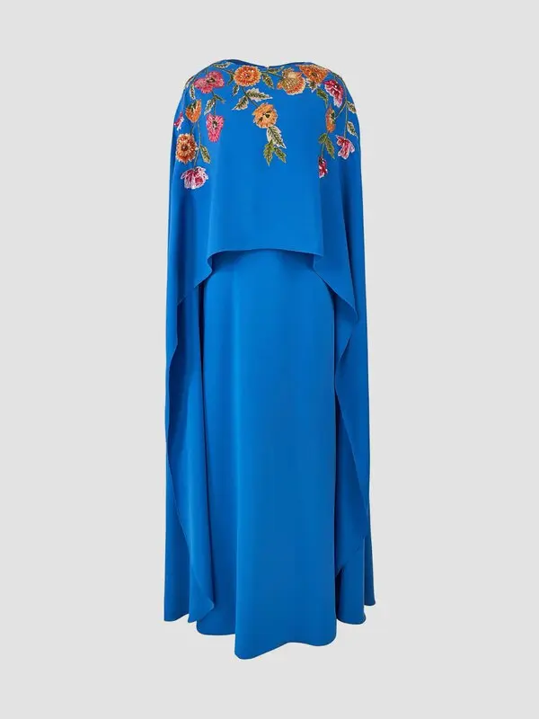 Carolina Herrera Floral-embroidered Cape Caftan-inspired Gown