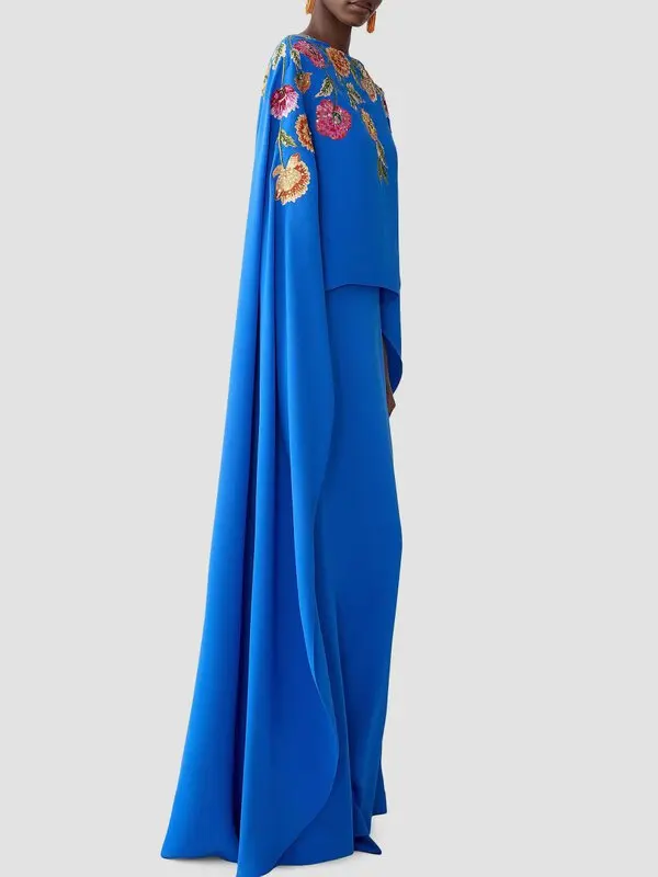 Carolina Herrera Floral-embroidered Cape Caftan-inspired Gown