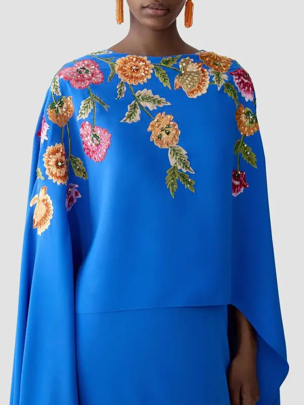 Carolina Herrera Floral-embroidered Cape Caftan-inspired Gown