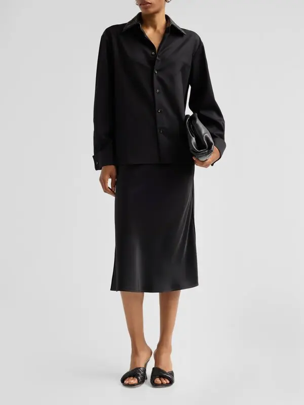 Bottega Veneta Intrecciato Leather Collar Wool Shirt