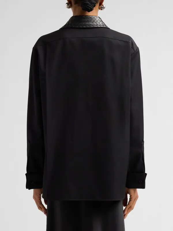 Bottega Veneta Intrecciato Leather Collar Wool Shirt