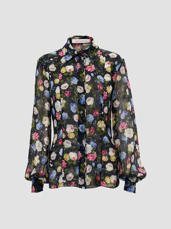 Carolina Herrera Cabana Isabella Floral Silk Shirt - Midnight Multi