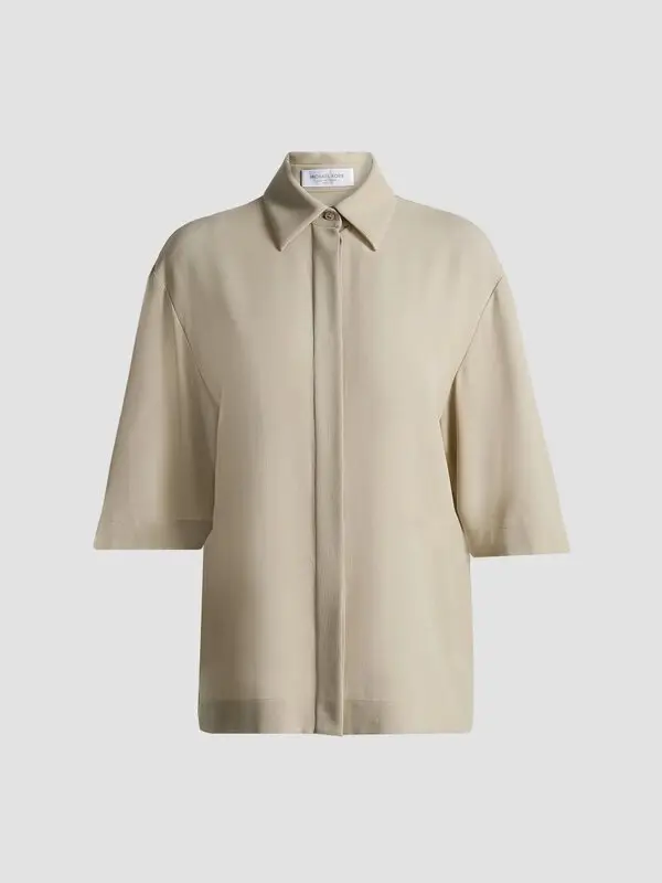 Michael Kors Wool Crepe Short-sleeve Camp Shirt