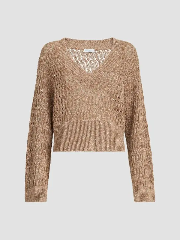 Brunello Cucinelli Linen Dazzling Braids Sweater