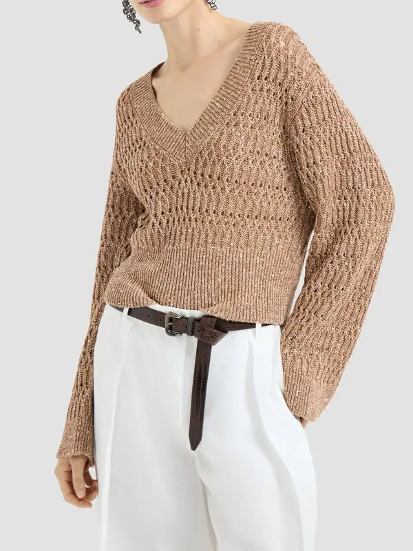 Brunello Cucinelli Linen Dazzling Braids Sweater