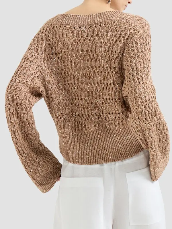 Brunello Cucinelli Linen Dazzling Braids Sweater