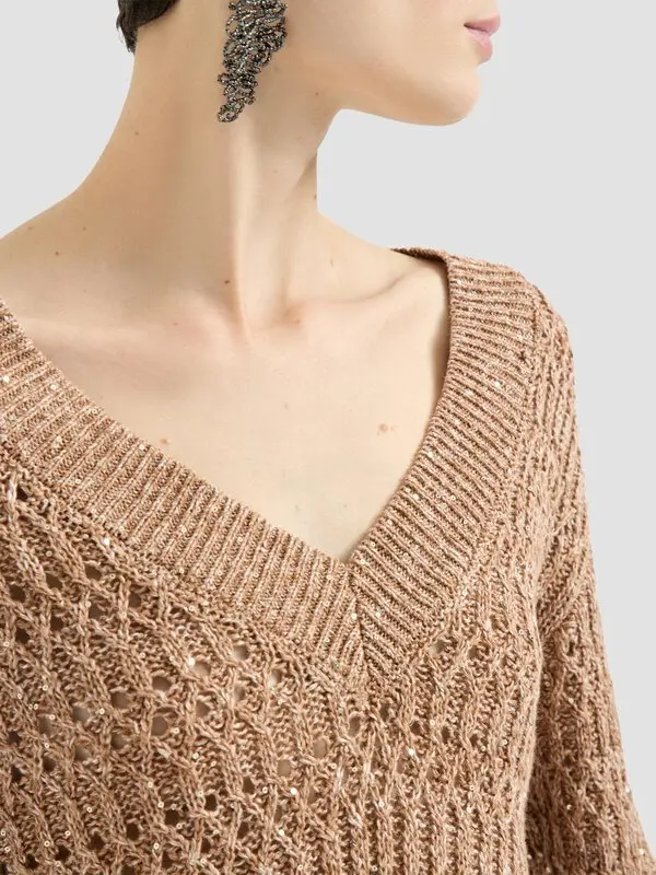 Brunello Cucinelli Linen Dazzling Braids Sweater