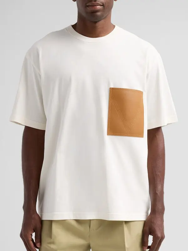 Bottega Veneta Leather Pocket Crewneck T-shirt - Parchment