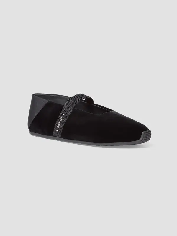 Fendi Academia Velvet Flats - Nero