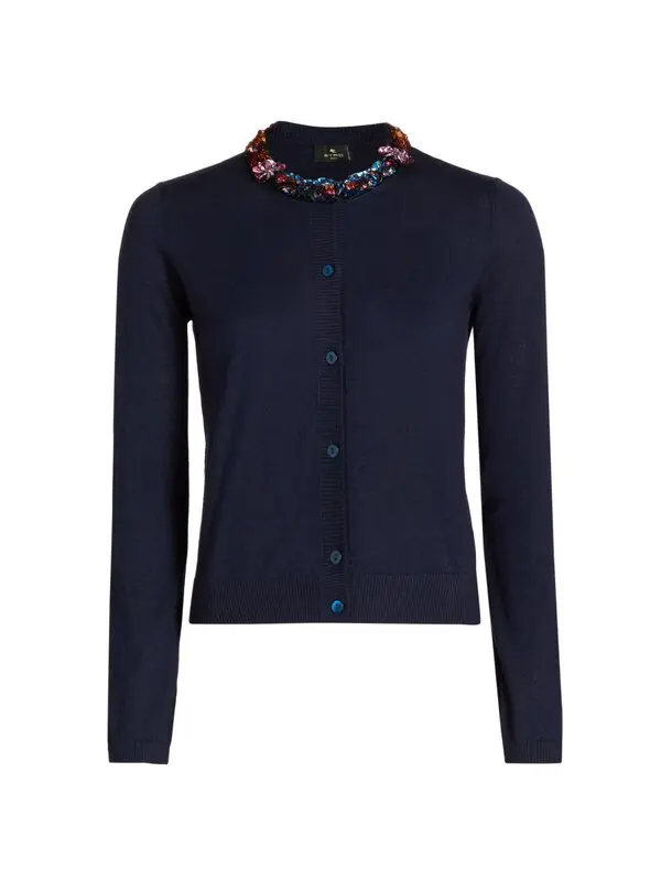 Etro Jeweled Neckline Cardigan - Blue Mare