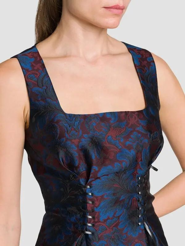 Etro Jacquard Square Neck Midi-dress - Multicolor Blue Base