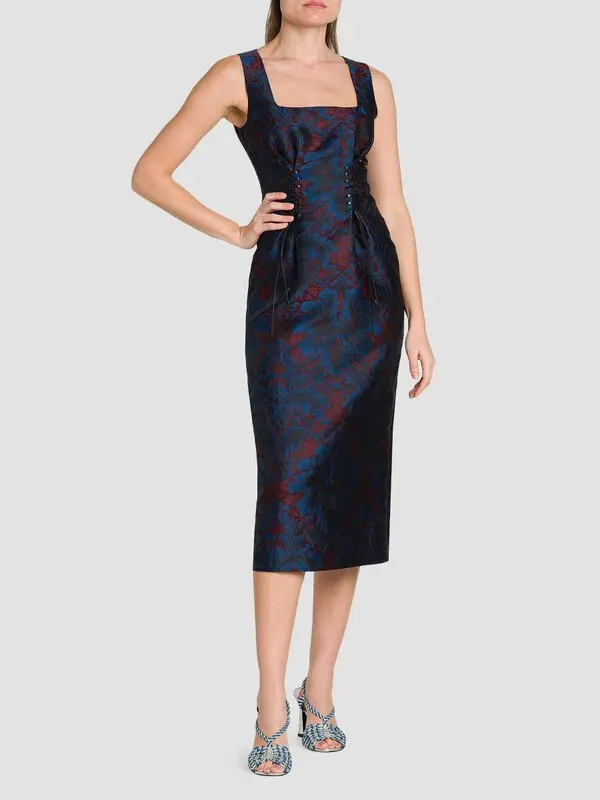 Etro Jacquard Square Neck Midi-dress - Multicolor Blue Base