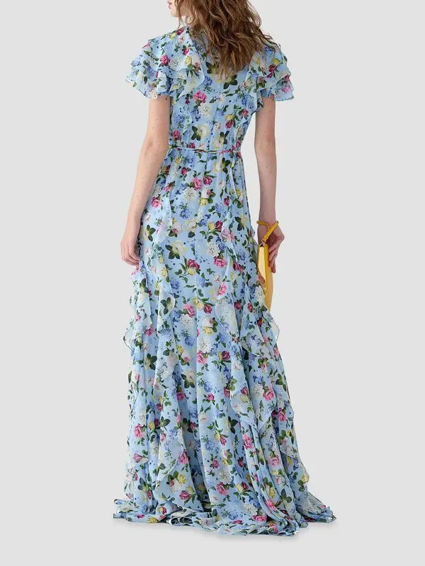 Carolina Herrera Cabana Ruffled V-neck Short-sleeve Maxi Dress