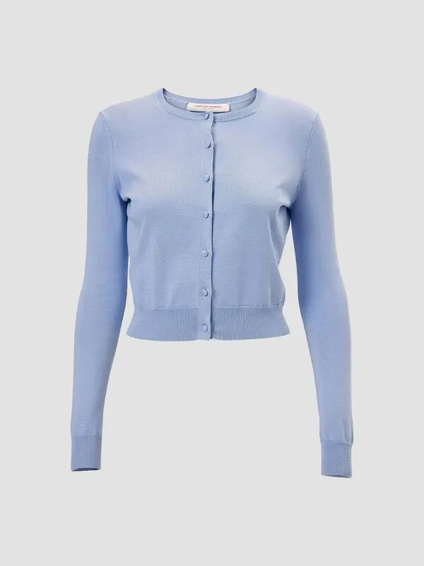 Carolina Herrera Cabana Crewneck Silk-cotton Long-sleeve Cardigan - Cloudy Blue