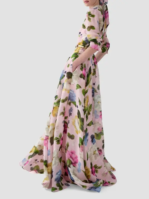 Carolina Herrera Cabana Floral Belted Linen-silk Trench Gown