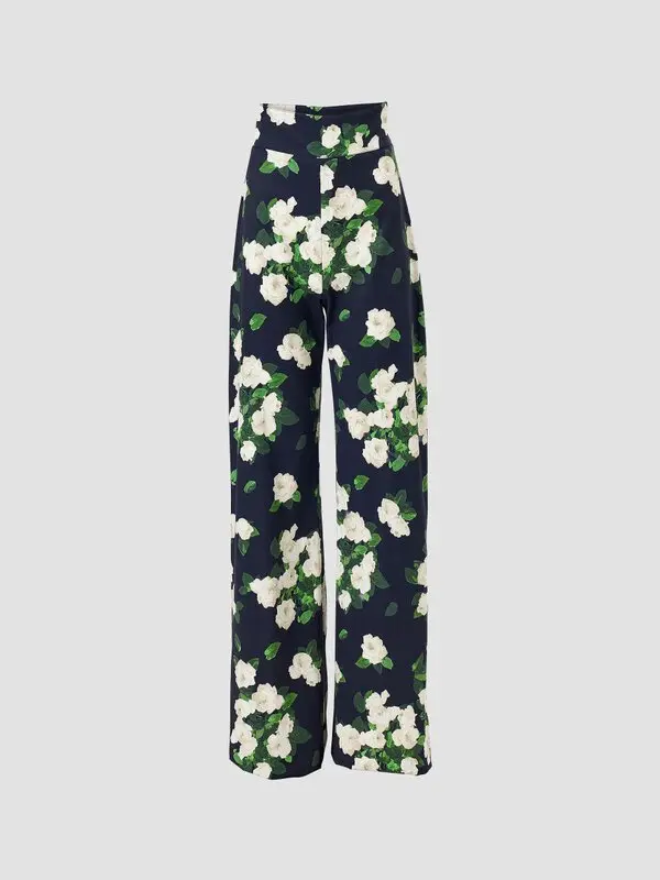 Carolina Herrera Cabana Diane Floral Cotton-blend Wide-leg Pants - Midnight Multi