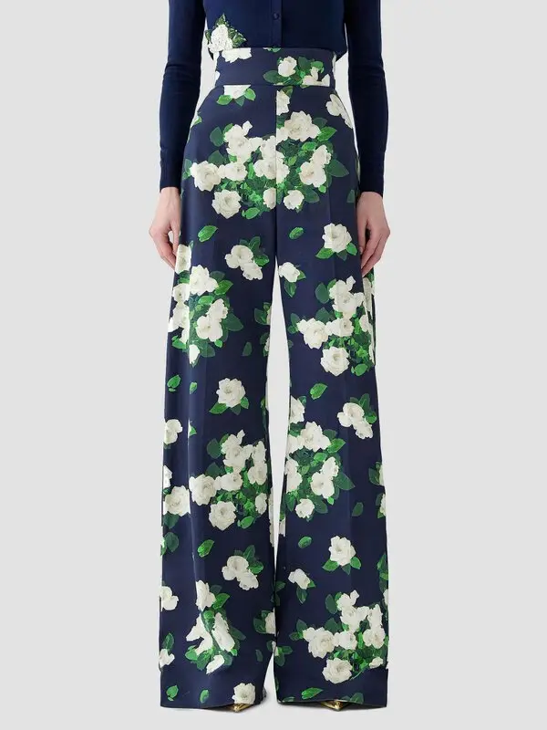 Carolina Herrera Cabana Diane Floral Cotton-blend Wide-leg Pants - Midnight Multi