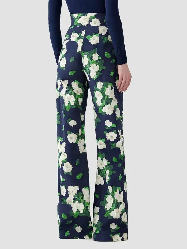 Carolina Herrera Cabana Diane Floral Cotton-blend Wide-leg Pants - Midnight Multi