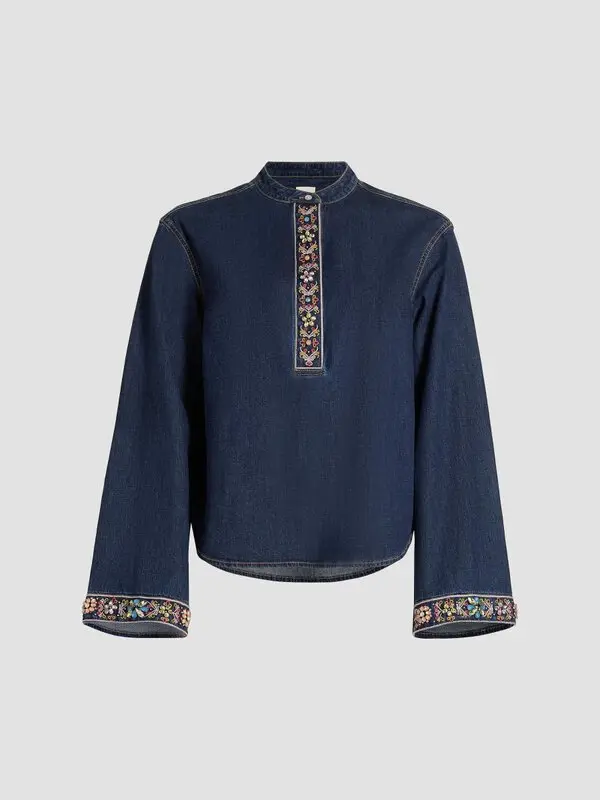 Cinq À Sept Birdie Embellished Denim Top