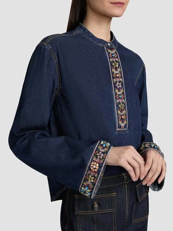 Cinq À Sept Birdie Embellished Denim Top
