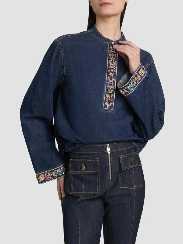 Cinq À Sept Birdie Embellished Denim Top