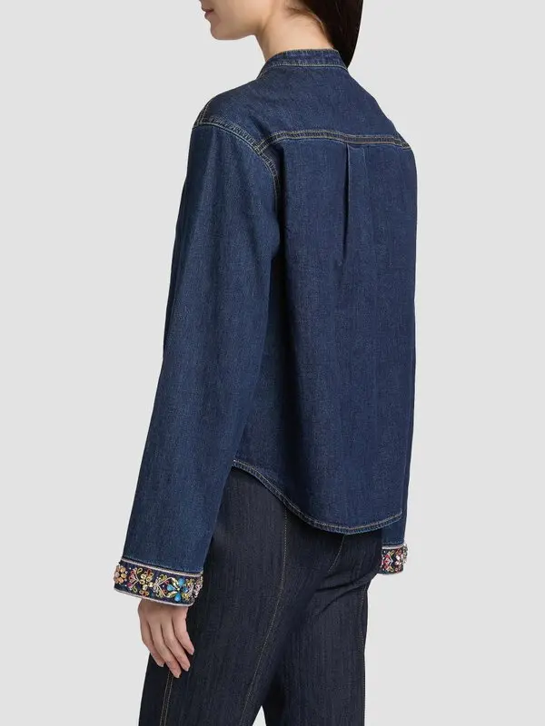 Cinq À Sept Birdie Embellished Denim Top