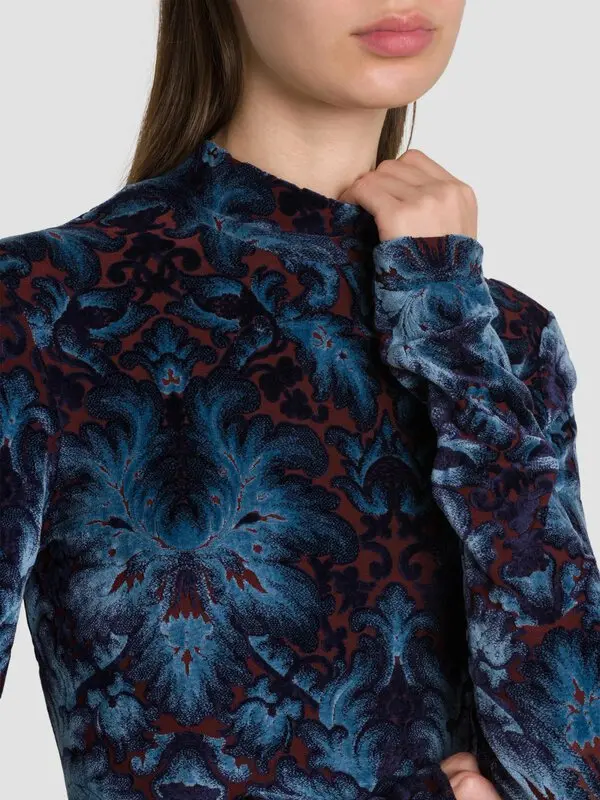 Etro Jacquard Velvet Mock Turtleneck Dress