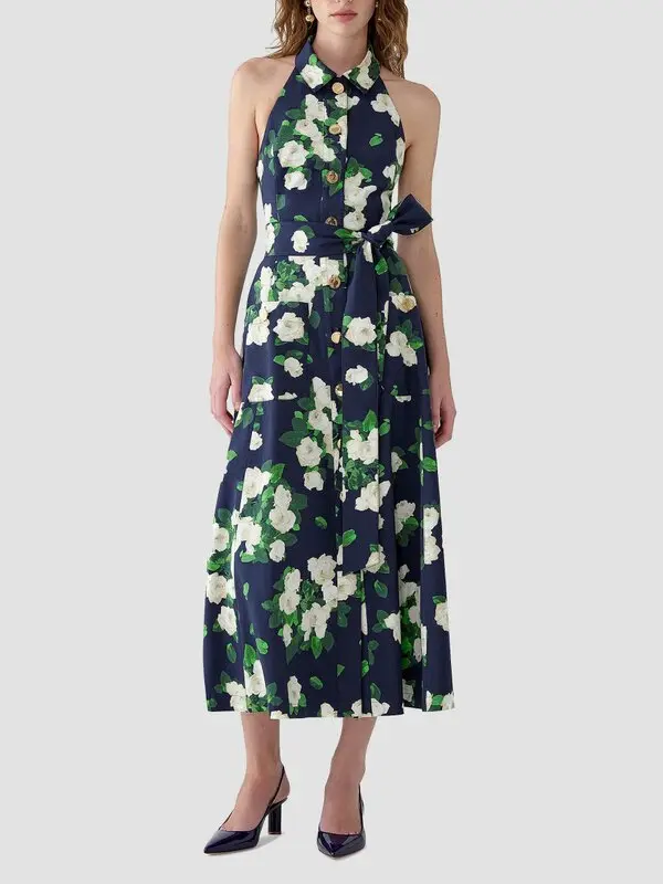 Carolina Herrera Cabana Floral Halterneck Button-front Cotton-blend Midi-dress