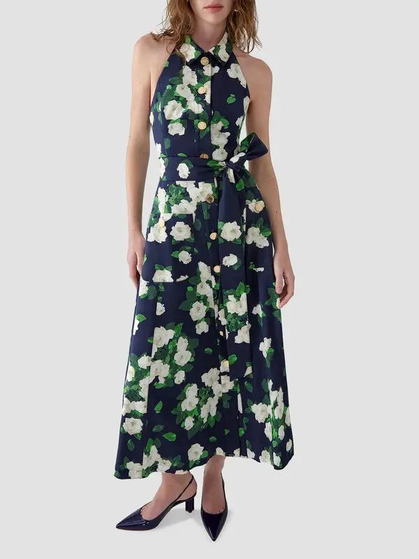 Carolina Herrera Cabana Floral Halterneck Button-front Cotton-blend Midi-dress