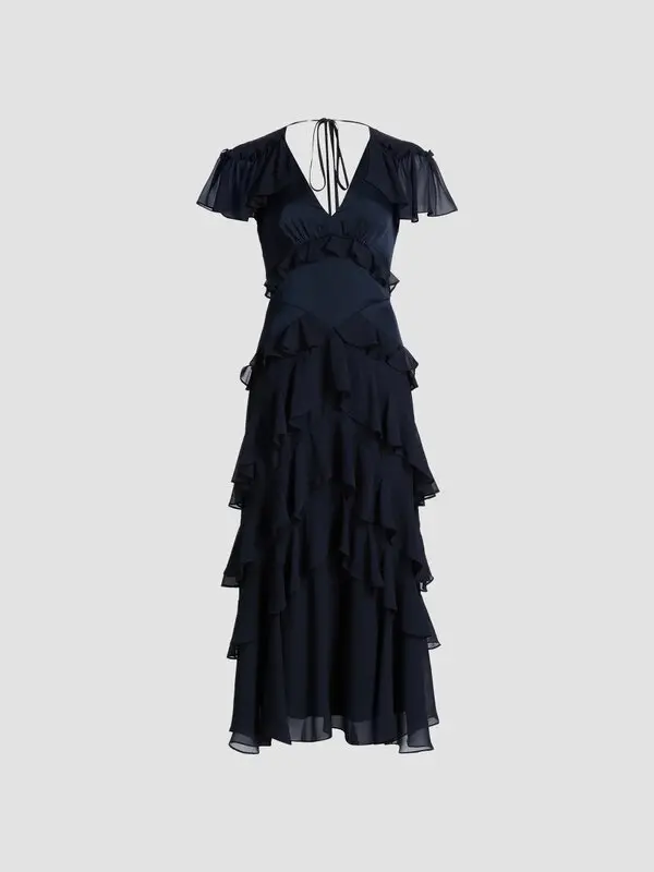 Cinq À Sept Tatum Tiered Ruffled Chiffon Midi-dress - Navy