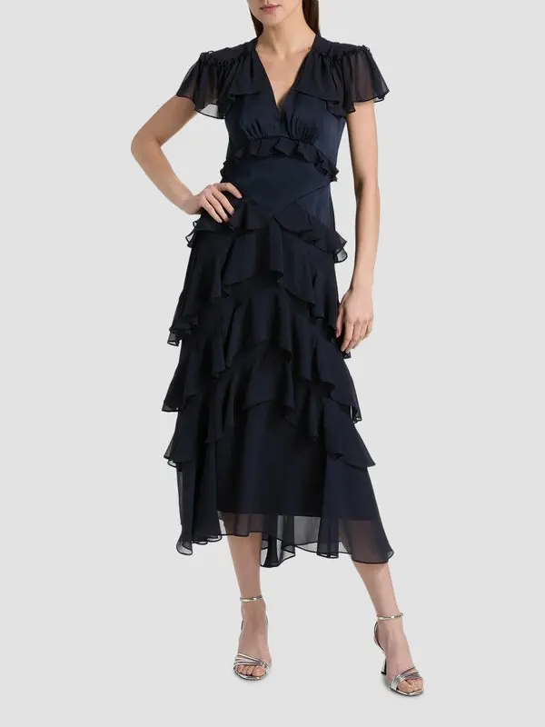 Cinq À Sept Tatum Tiered Ruffled Chiffon Midi-dress