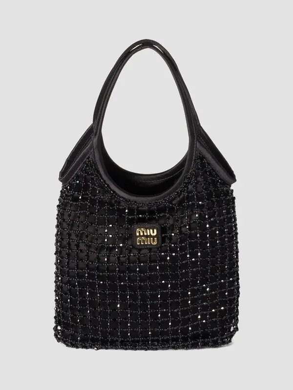 Miu Miu Ivy Beaded Duchesse Shoulder Bag - Black