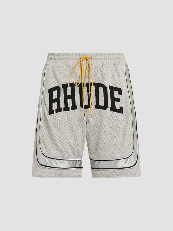 Rhude Baggy Mesh Collegiate Logo Shorts - Grey Silver