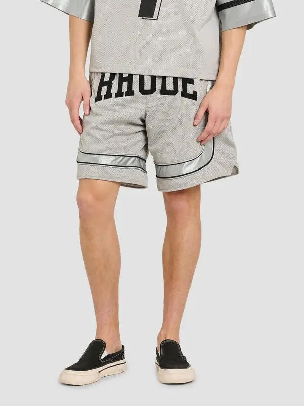 Rhude Baggy Mesh Collegiate Logo Shorts