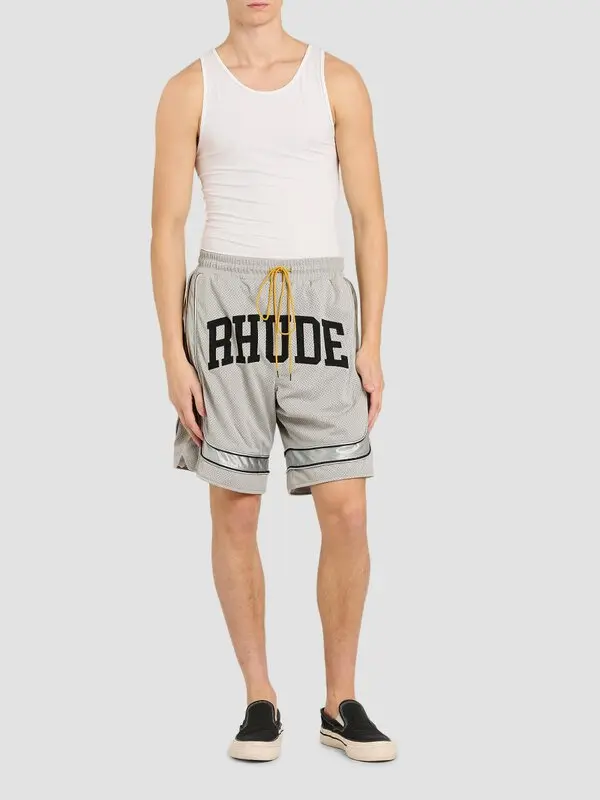 Rhude Baggy Mesh Collegiate Logo Shorts